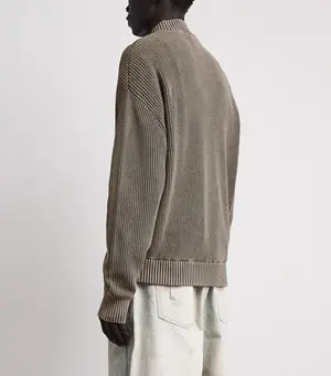 WON HUNDRED Cotton Knitted High Neck Zip Up Cardigan - Grey