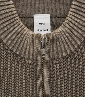 WON HUNDRED Cotton Knitted High Neck Zip Up Cardigan - Grey