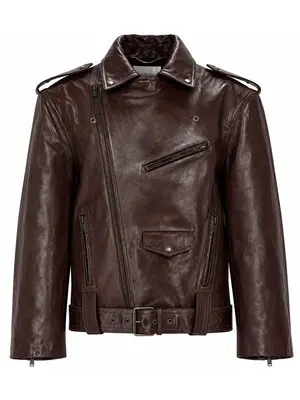 Saint Laurent Smooth Leather Biker Jacket - Brown