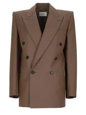 Saint Laurent Double Breasted Wool And Mohair Jacket - Brown