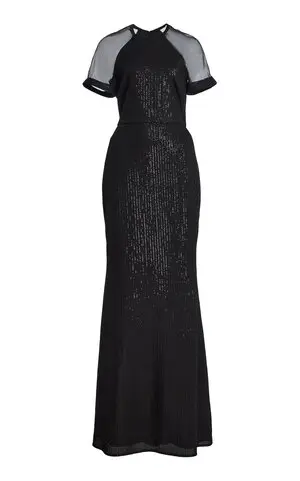 Prabal Gurung Sequined Georgette T-shirt Gown - Black