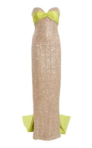 Prabal Gurung Bow-detailed Sequined Column Gown - Nude