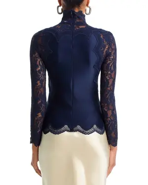 Rabanne Lace Mock Neck Top - Deep Navy