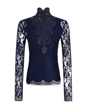 Rabanne Lace Mock Neck Top - Deep Navy