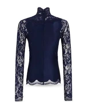 Rabanne Lace Mock Neck Top - Deep Navy