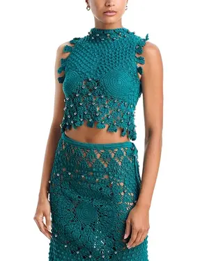 Rabanne Beaded Crochet Top - Green