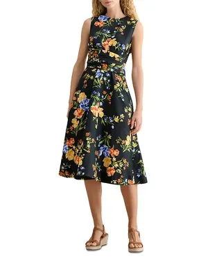 HOBBS LONDON Petite Twitchill Linen Dress - Navy Multi