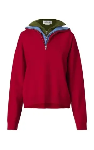 Monse Triple Collar Merino Wool Quarter-zip - Multi