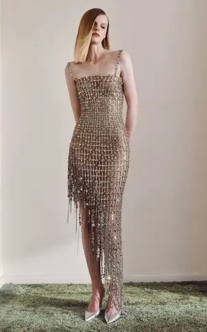 Monse Crystal-chain Cascading Hem Midi Dress