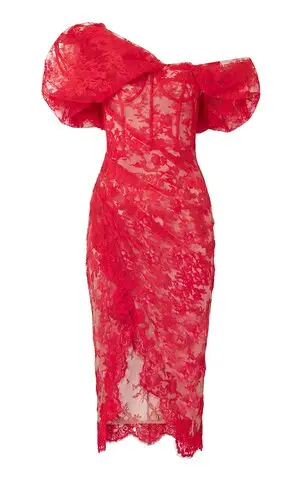 Monse Off-the-shoulder Cotton Lace Midi Dress - Red