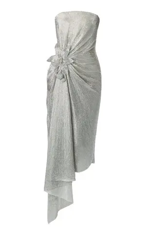 Monse Metallic Draped Midi Dress - Silver