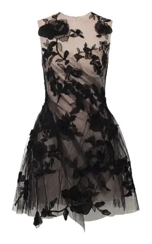 Monse Draped Floral Mini Dress - Black