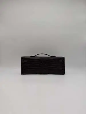 Hermès Kelly Handbag In Graphite Matt Porosus Leather With Permabrass Hardware - Grey