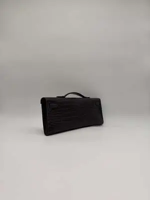Hermès Kelly Handbag In Graphite Matt Porosus Leather With Permabrass Hardware - Grey