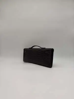 Hermès Kelly Handbag In Graphite Matt Porosus Leather With Permabrass Hardware - Grey