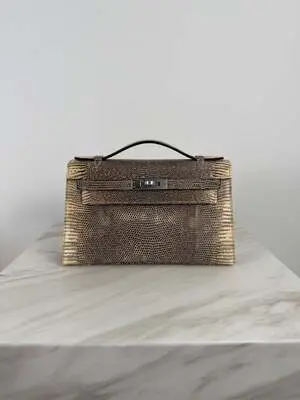 Hermès Kelly Lizard Ombre Palladium Hardware - Brown
