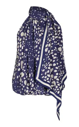 Johanna Ortiz The Distance Between Us" Halter Neck Silk Top - Navy