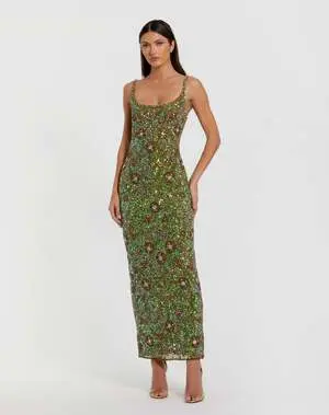 Mac Duggal Petite Embellished Floral Maxi Dress - Green