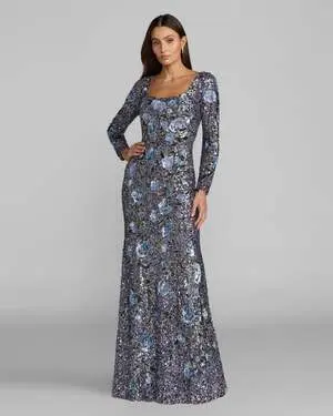 Mac Duggal Sequined Floral Gown - Hydrangea Multi