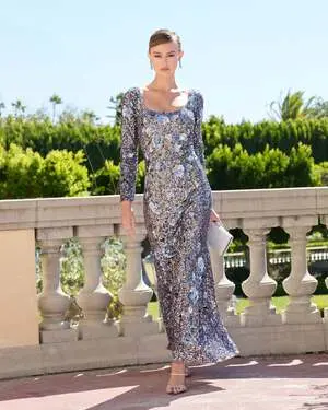 Mac Duggal Sequined Floral Gown