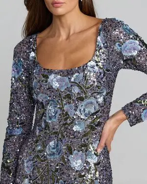 Mac Duggal Sequined Floral Gown