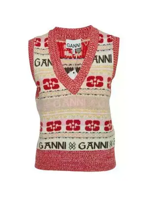 GANNI V-neck Knit Vest - Neutrals