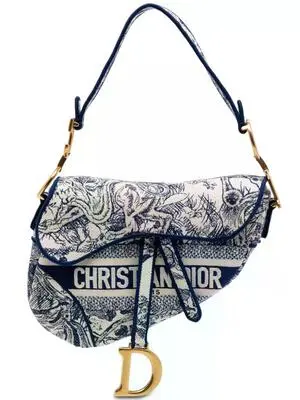 Dior Embroidered Canvas Saddle Bag - Blue
