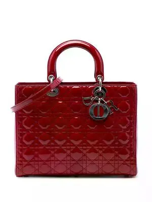 Dior Large Patent Cannage Lady Satchel - Red