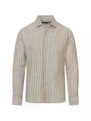 PATRICK ASSARAF Bengal Stripe-print Shirt - Neutrals
