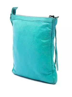 Balenciaga Lambskin Leather Motocross Classic Flat Crossbody Bag - Blue