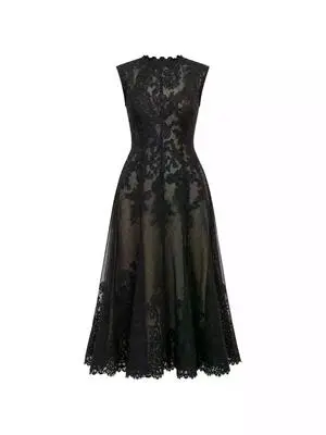 GEMY MAALOUF Embroidered Lace-overlay Midi Dress