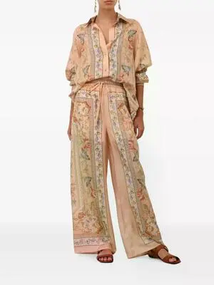 Zimmermann Roselight Floral-print Silk Wide-leg Trousers - Neutrals