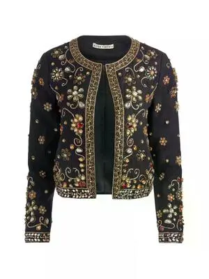Alice + Olivia Crystal Embellished Embroidered Jacket - Black