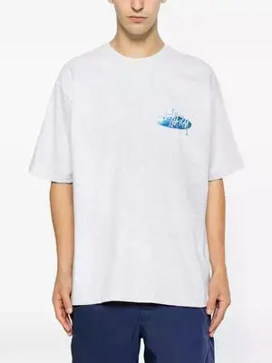 StÜssy Wave Oval Logo Print Cotton T-shirt - Grey