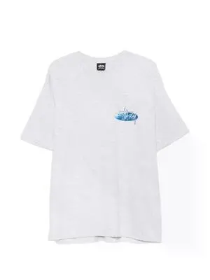 StÜssy Wave Oval Logo Print Cotton T-shirt - Grey
