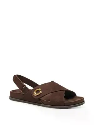 COACH Crossover Strap Sandals With Logo Plaque
