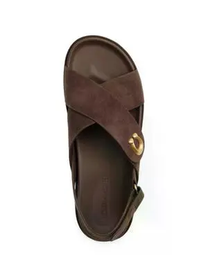 COACH Crossover Strap Sandals With Logo Plaque
