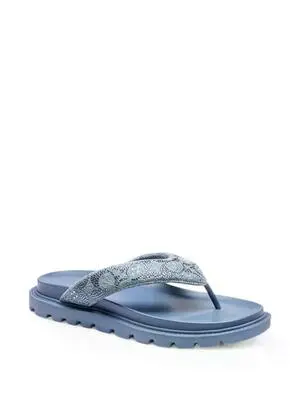 COACH Crystal Embellished Logo Flip Flops