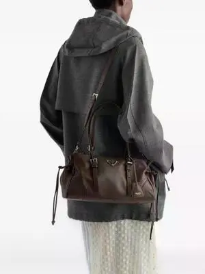 Prada Buckle-detail Leather Tote Bag - Brown