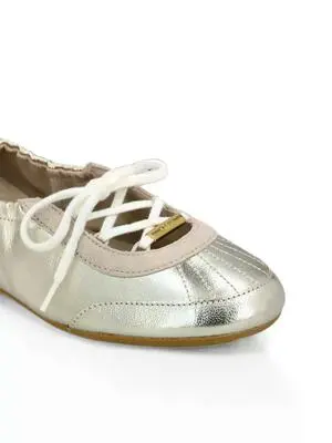 Chloé Metallic Lace-up Ballet Flats