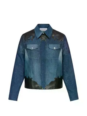 MARINE SERRE Paneled Denim Jacket With Leather Accents - Blue