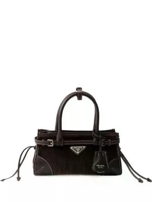 Prada Bonnie Small Corduroy And Leather Handbag - Brown