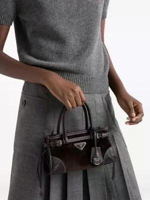 Prada Bonnie Small Corduroy And Leather Handbag - Brown