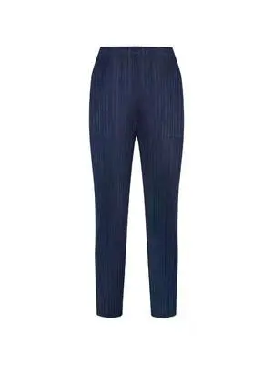 Issey Miyake Navy Plissé Effect Trousers - Blue