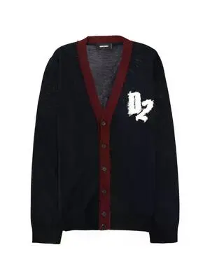 Dsquared2 Logo Patch Frayed Cardigan - Blue