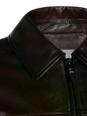 Canali Burgundy Calf Leather Zip-up Jacket