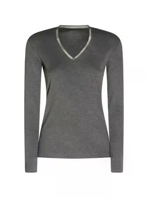 Fabiana Filippi V-neck Jersey T-shirt With Embellished Neckline - Grey