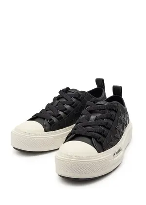 Amiri Stars Appliquéd Leather And Canvas Sneakers - Black