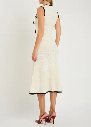 SELF-PORTRAIT Pointelle Knit Midi Dress With Floral Brooch