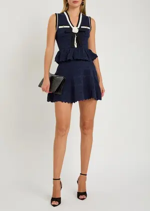 SELF-PORTRAIT Peplum Pointelle-knit Mini Dress